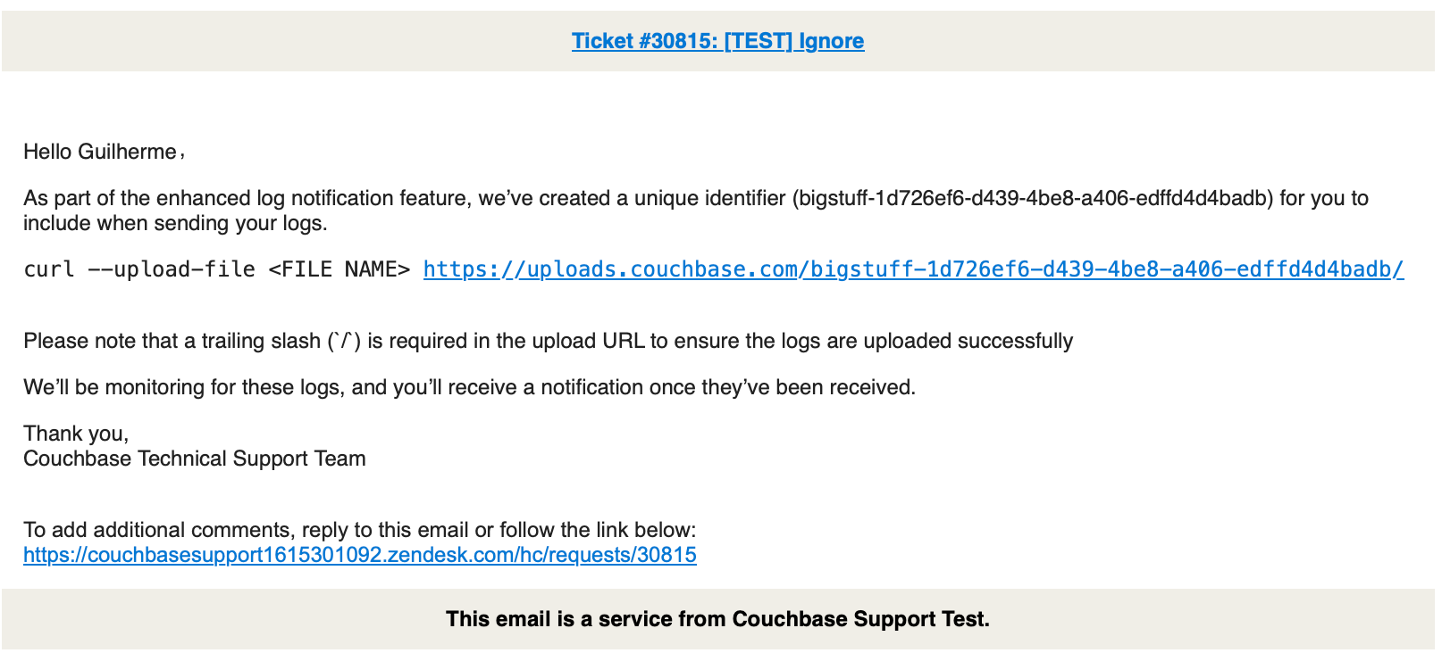 Support Ticket Log Notifications – Couchbase Support